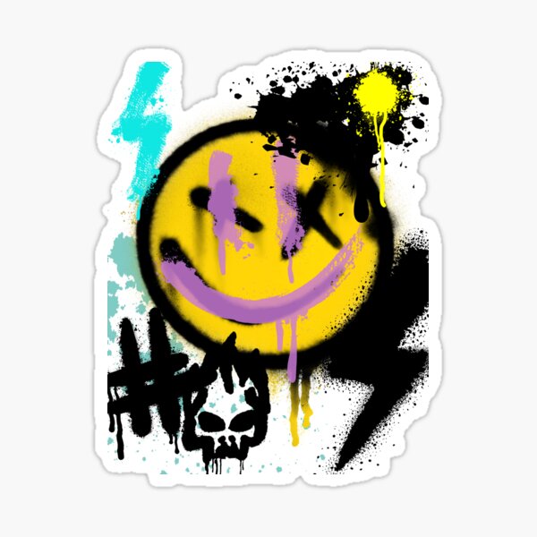 "Colorful Punk Rock spray painted Smiley face Graffiti" Sticker for ...