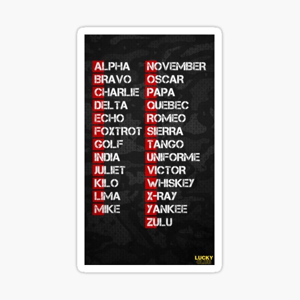 "NATO Phonetic Alphabet" Sticker for Sale by LuckyClub | Redbubble