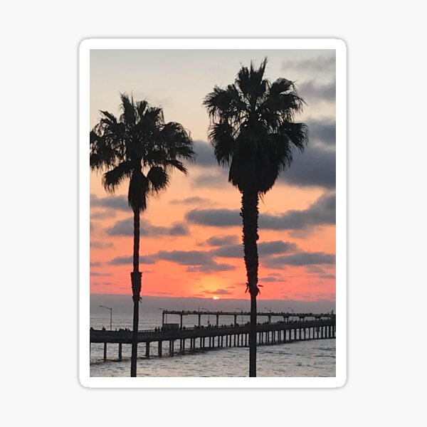 "California Palm Tree Pier Orange Sunset" Sticker for Sale by ...