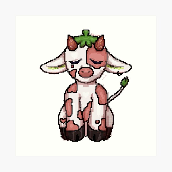 "Pixel art strawberry cow, pink cottagecore cow" Art Print for Sale by ...