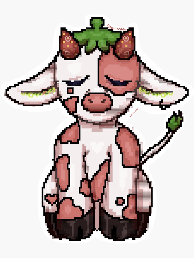 "Pixel art strawberry cow, pink cottagecore cow" Sticker for Sale by ...