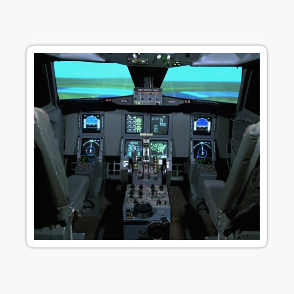 "Interior view of an aircraft flight simulator." Sticker for Sale by ...