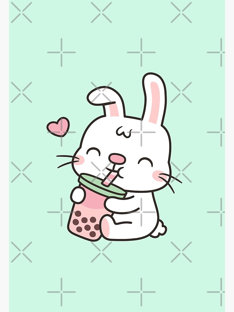 "Cute Little White Bunny Enjoying Boba Tea" Poster for Sale by ...