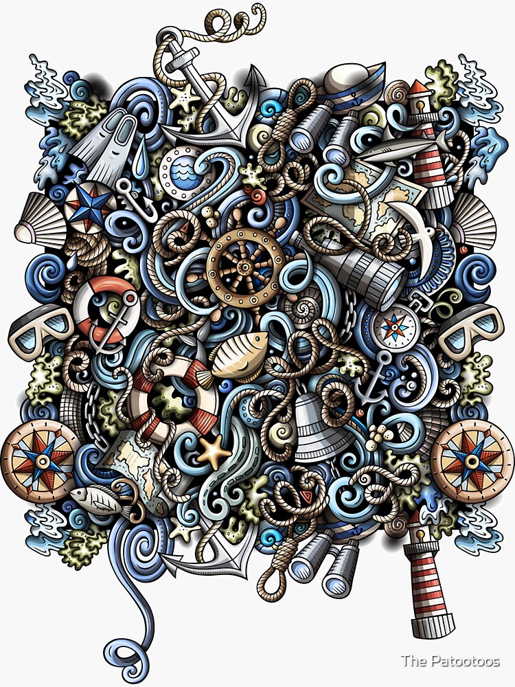 "Nautical Ship Captain Doodle - Colourful Sea Boat Transportation ...
