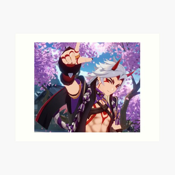 "Arataki Itto Cherry Blossom Selfie (Genshin Impact)" Art Print for ...