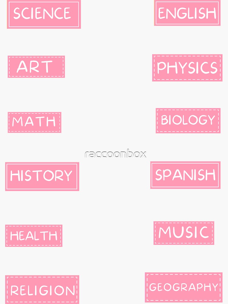 "Preppy school Subjects Aesthetic Pink" Sticker for Sale by raccoonbox ...