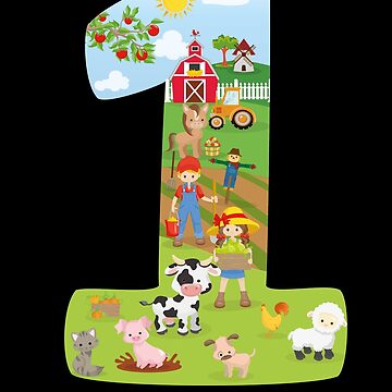 "Farm Animals first birthday Party theme number one T-shirt" Sticker ...