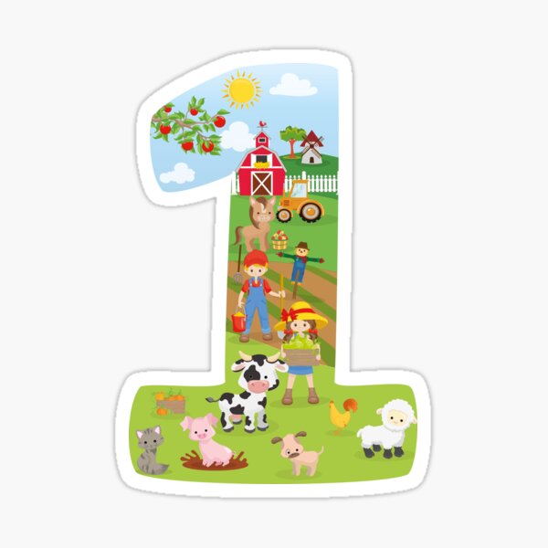 "Farm Animals first birthday Party theme number one T-shirt" Sticker ...