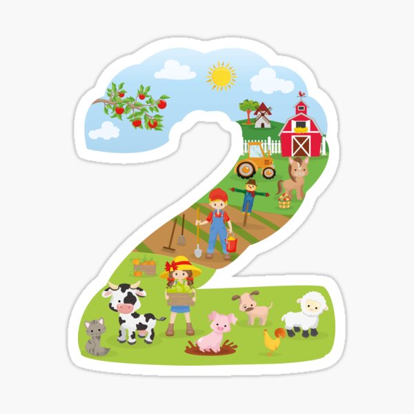 "Farm Animals second birthday Party theme number two T-shirt" Sticker ...