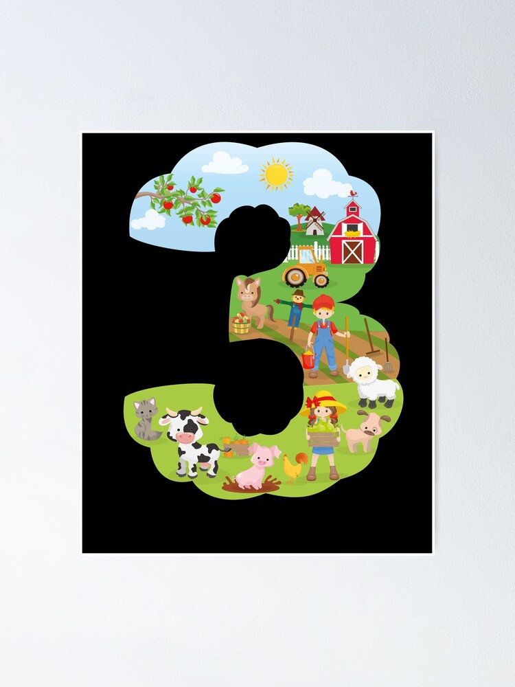 Póster «Animales de granja Tercera fiesta de cumpleaños Tema número ...