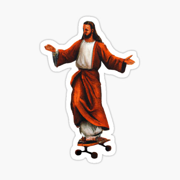 "Funny Skateboarding Meme - Jesus On A Skateboard - Skate Art" Sticker ...