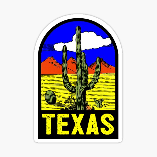 "TEXAS VINTAGE STYLE CACTUS DESERT MOUNTAINS LAPTOP CAMPER" Sticker for ...