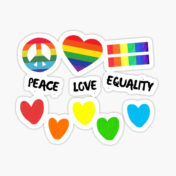 "Peace Love Equality Colorful Hearts" Sticker for Sale by LuckyKermit ...