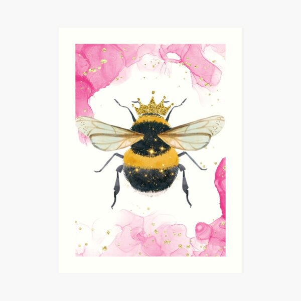 "Queen Bee Pink Watercolour | Gold Crown Glitter: " Art Print for Sale ...
