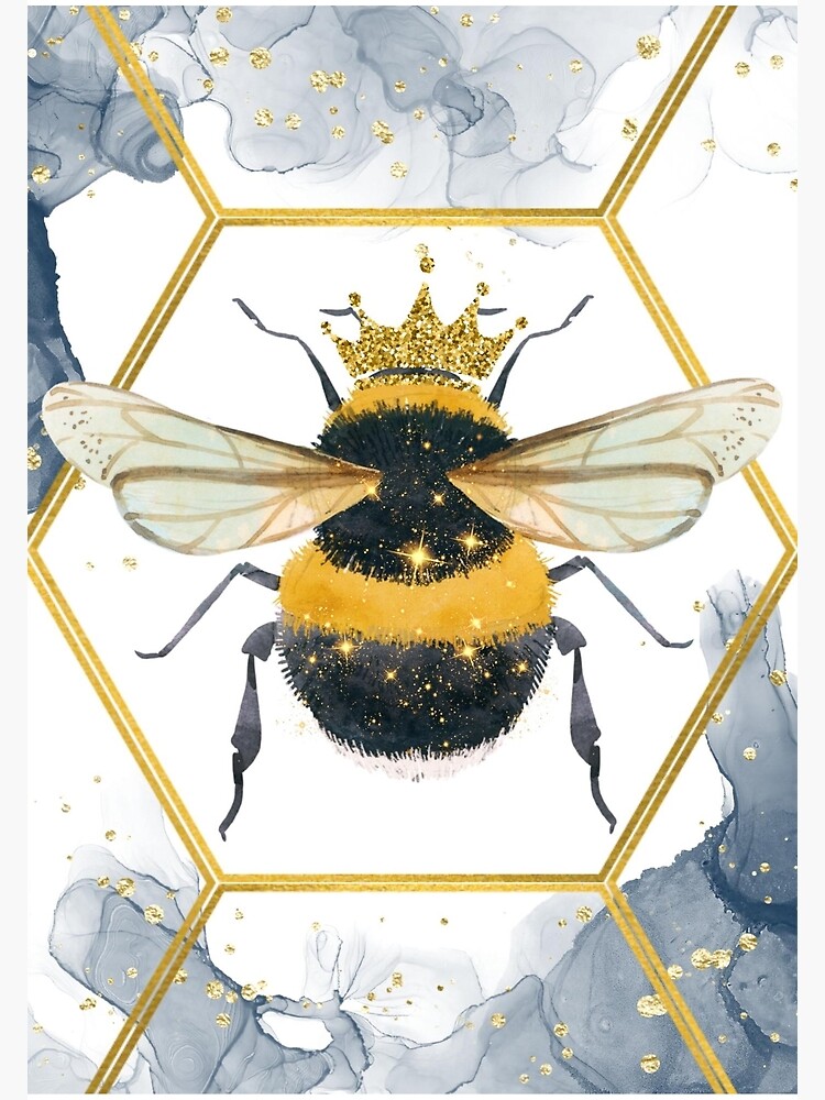 "Queen Bee Honeycomb Navy Blue Watercolour | Gold Crown Glitter ...