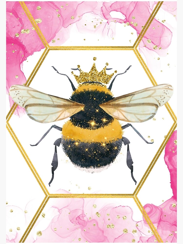 "Queen Bee Honeycomb Pink Watercolour | Gold Crown Glitter: " Poster ...