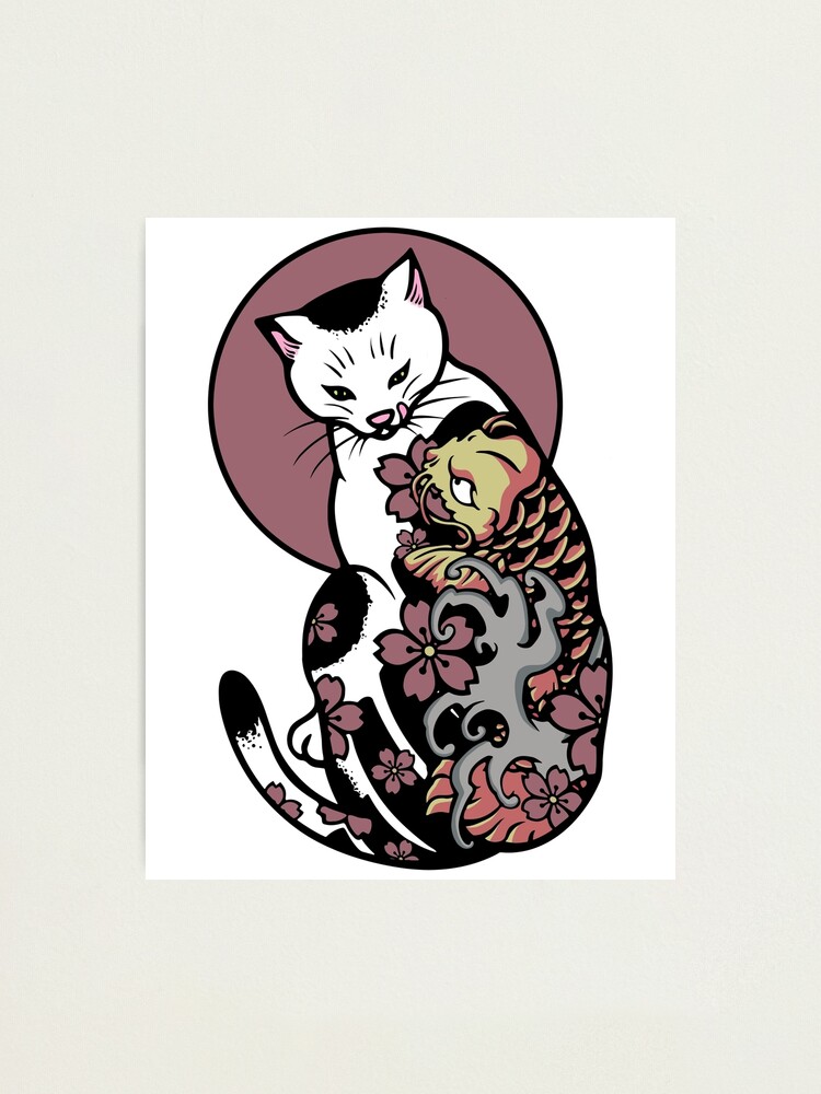 "Monmon cat - Cat with japanese tattoo -Koï Fish" Photographic Print ...
