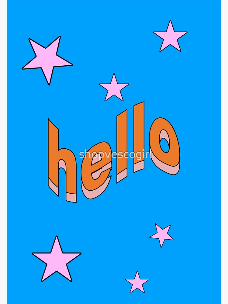 "vsco retro hello word with stars in blue background" Sticker for Sale ...