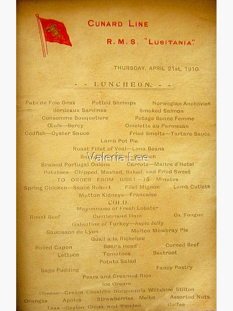 "Lusitania Menu" Poster by vally30 | Redbubble
