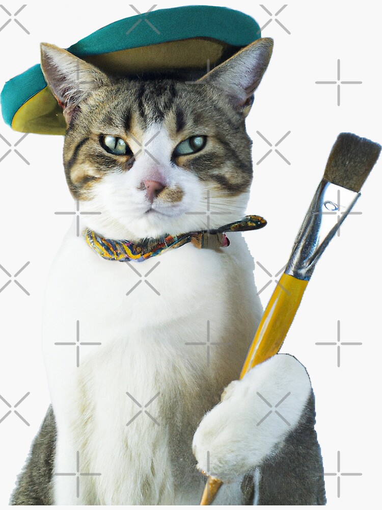 "Artist Painter Cat Holding A Paintbrush - Cool Funny Animals" Sticker ...
