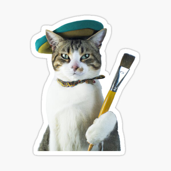 "Artist Painter Cat Holding A Paintbrush - Cool Funny Animals" Sticker ...