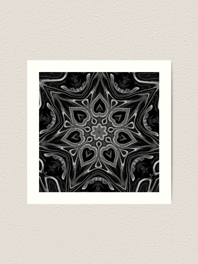 "Seven of Spades Trippy Dark Black and White Mandala Art" Art Print for ...
