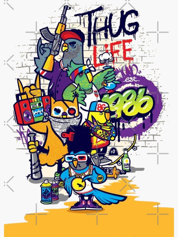 "Thug Life Cartoons" Sticker for Sale by bizzleapparel | Redbubble