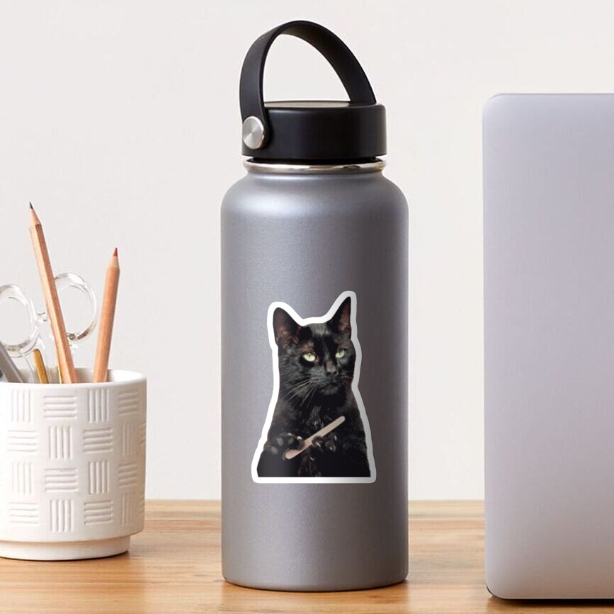 "black cat filing claws meme" Sticker for Sale by artsypatterns | Redbubble
