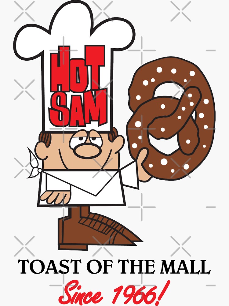 "Hot Sam Pretzels" Sticker for Sale by TeeArcade84 | Redbubble