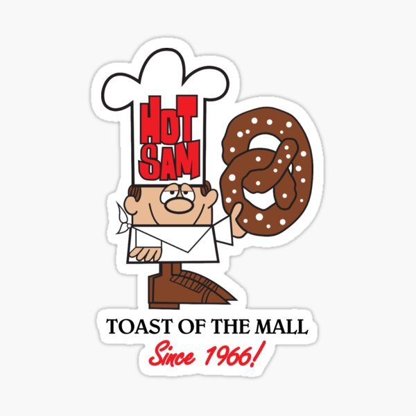 "Hot Sam Pretzels" Sticker for Sale by TeeArcade84 | Redbubble