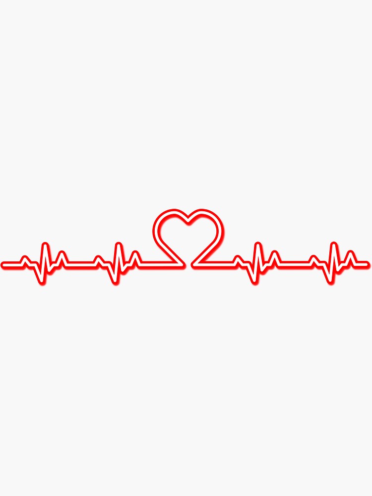 "Heart with pulse, ECG EKG wave sticker, Heart with heartbeat,Beating ...