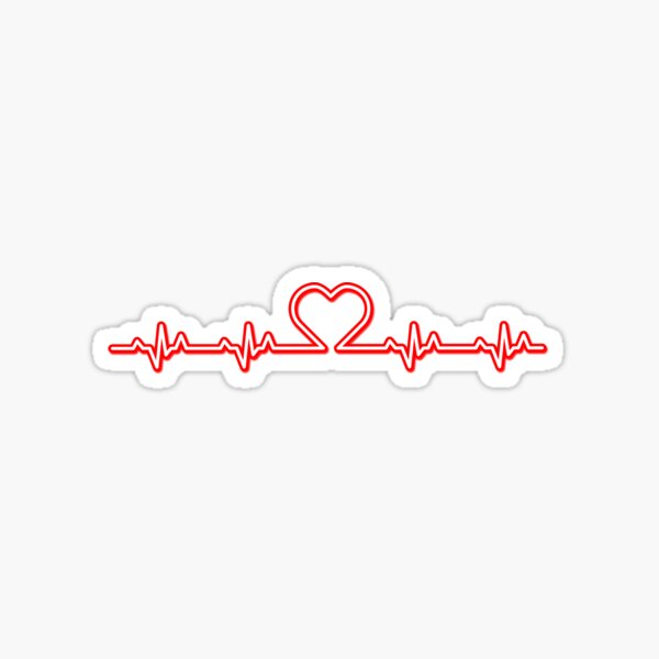 "Heart with pulse, ECG EKG wave sticker, Heart with heartbeat,Beating ...