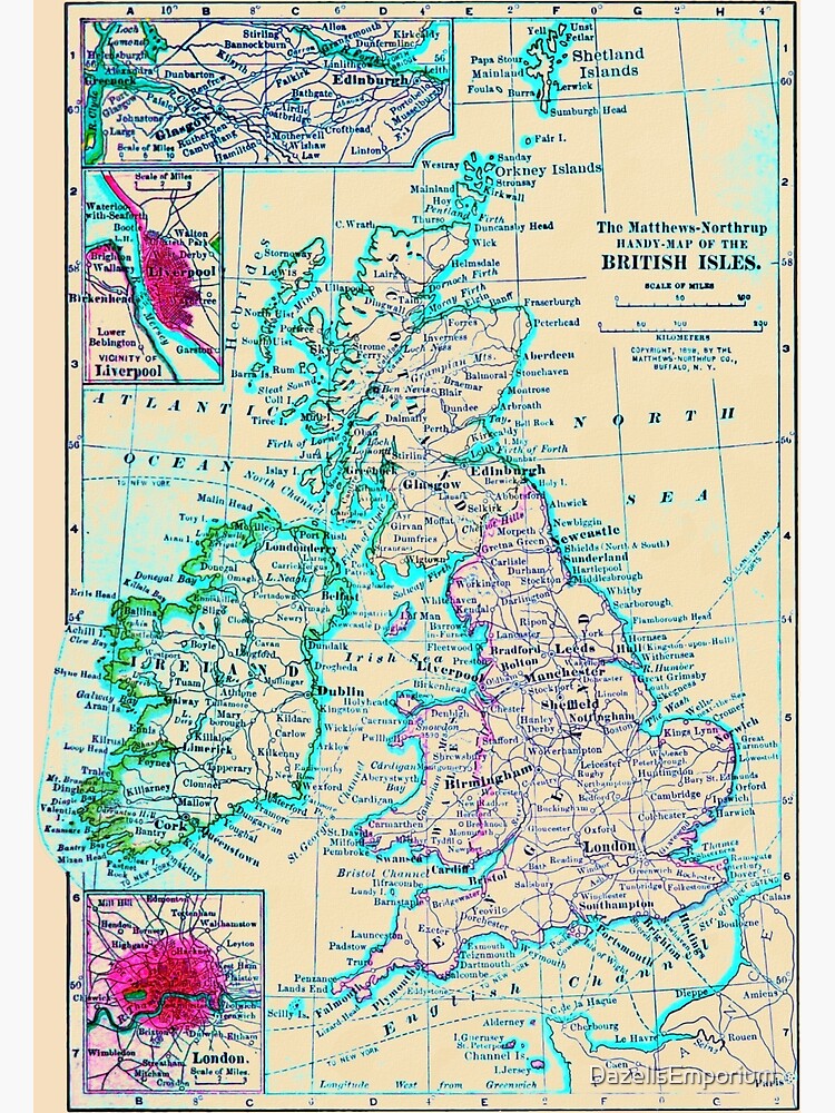 "Vintage Map of the British Isles | Dated 1898 | Colorized" Art Print ...