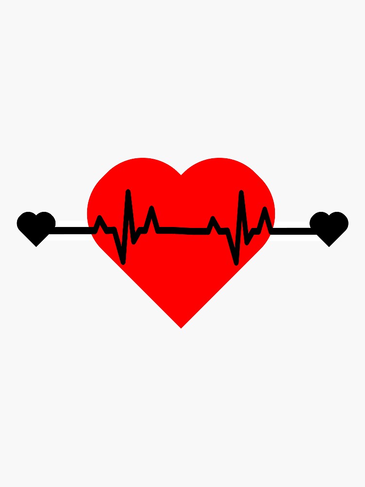 "Heart with pulse, ECG EKG wave, Heart with heartbeat sticker, Beating ...