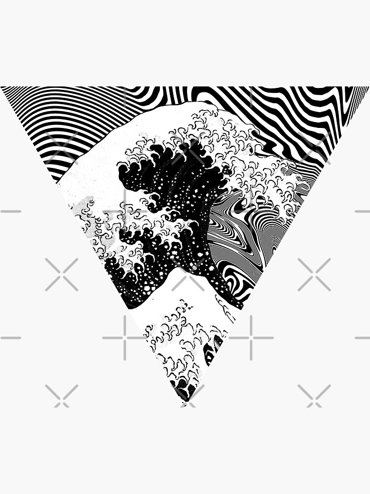 Pegatina «La gran ola de Kanagawa Trippy en blanco y negro» de ... Pegatina «La gran ola de Kanagawa Trippy en blanco y negro» de ...