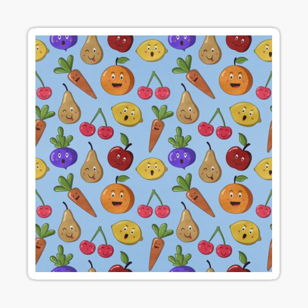 "Cute Fruits & Veggies - Blue Background" Sticker for Sale by JadeRyder ...
