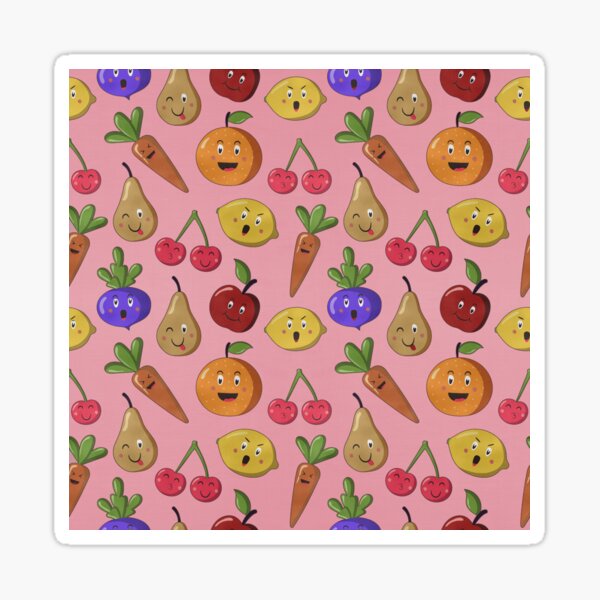 "Cute Fruits & Veggies - Pink Background" Sticker for Sale by JadeRyder ...