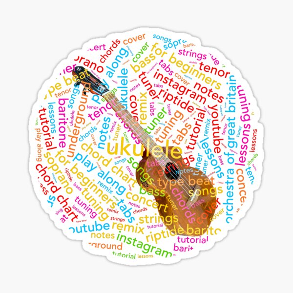 "Ukulele Word Cloud With Instrument" Sticker for Sale by ravenswing ...