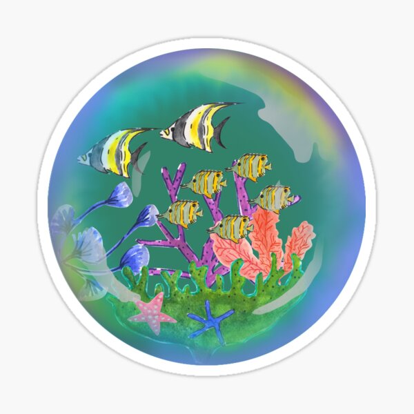 "Corals and Fish Bubble" Sticker for Sale by Water-and-Paint | Redbubble