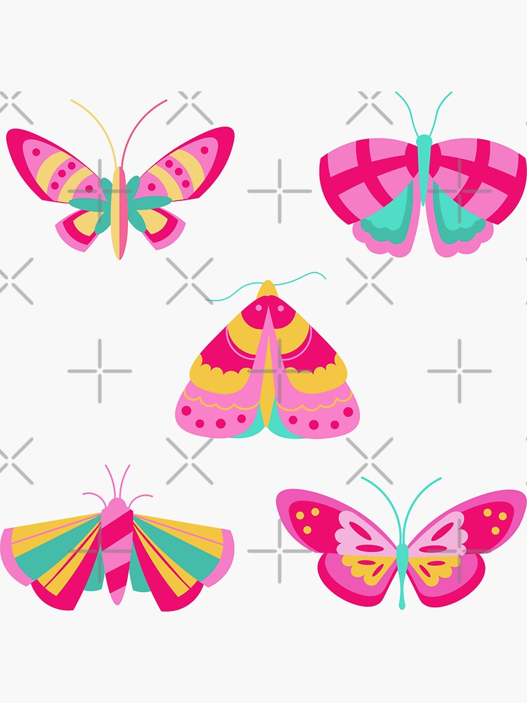 "Colorful, pretty butterflies; sticker set of five different ...
