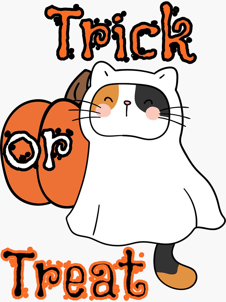 "PoCats / ghost cat / trick or treat / poltergeist cat" Sticker for ...