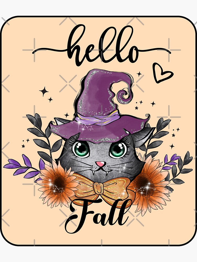 "Hello Fall - Cat in the witch hat" Sticker for Sale by Wild-Trend-Swag ...