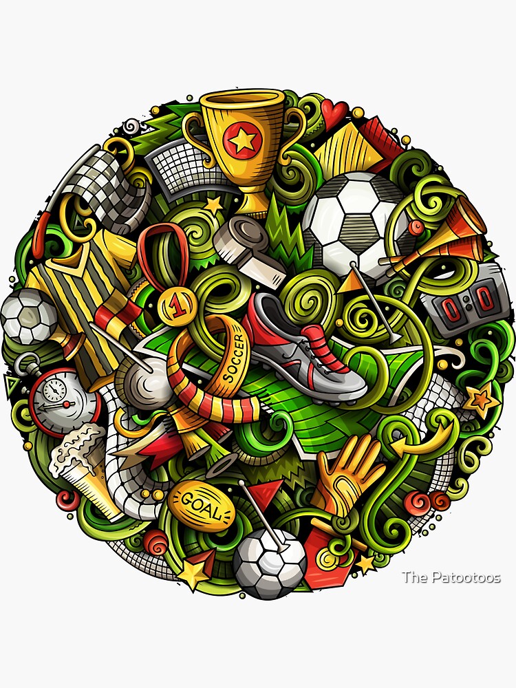"Cute Football Doodle Art - Colourful retro sports soccer cartoon ...