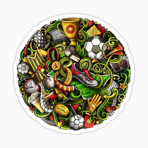 "Cute Football Doodle Art - Colourful retro sports soccer cartoon ...
