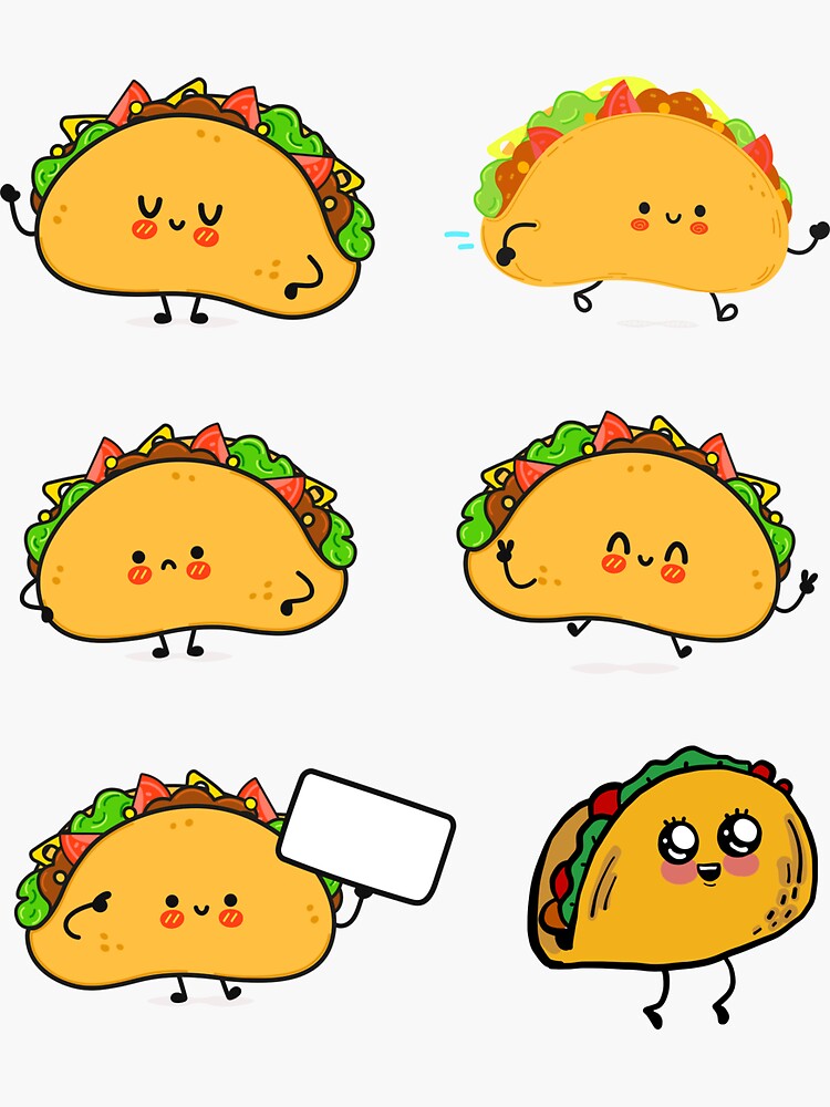"Cute kawaii tacos pack" Sticker for Sale by ahlemamre | Redbubble