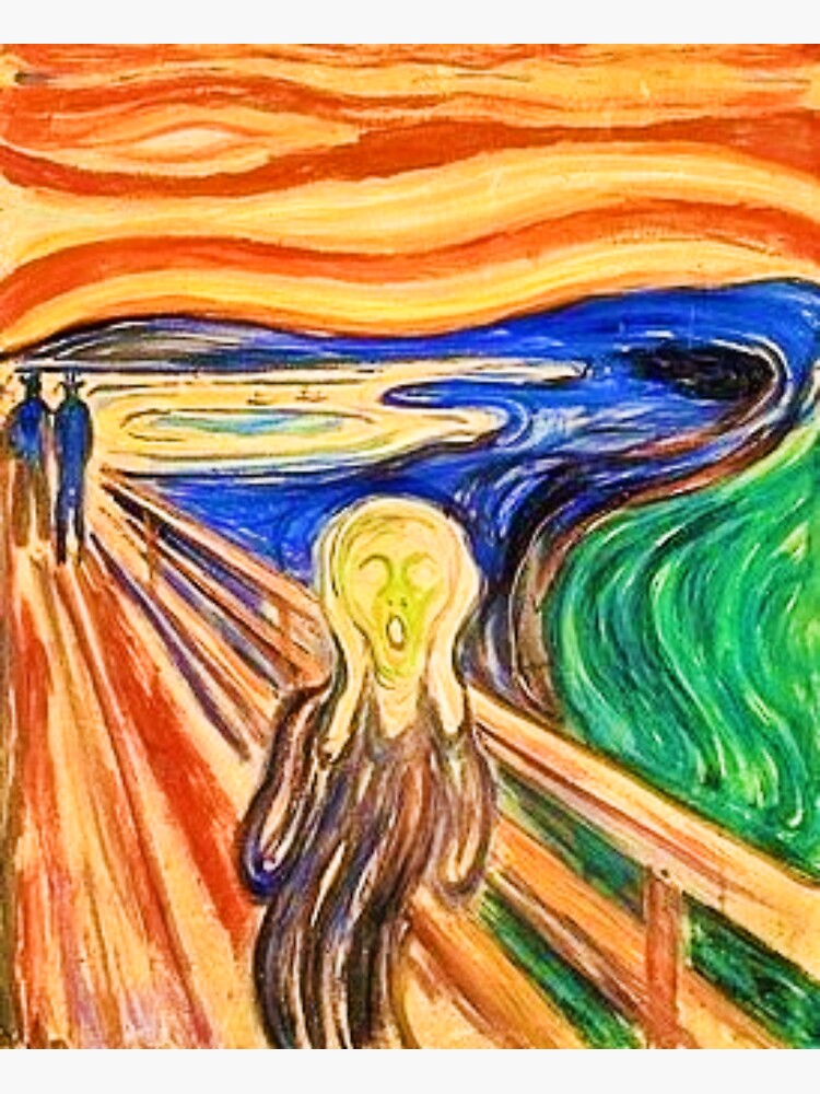 "The Scream by Edvard Munch, made in 1910. This version was in tempera on cardboard. " Sticker ...