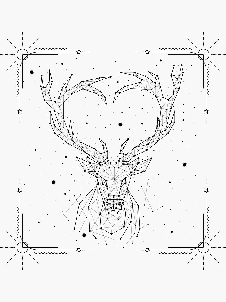 "Black Geometric Stag Reindeer Star Heart Constellation With Border ...