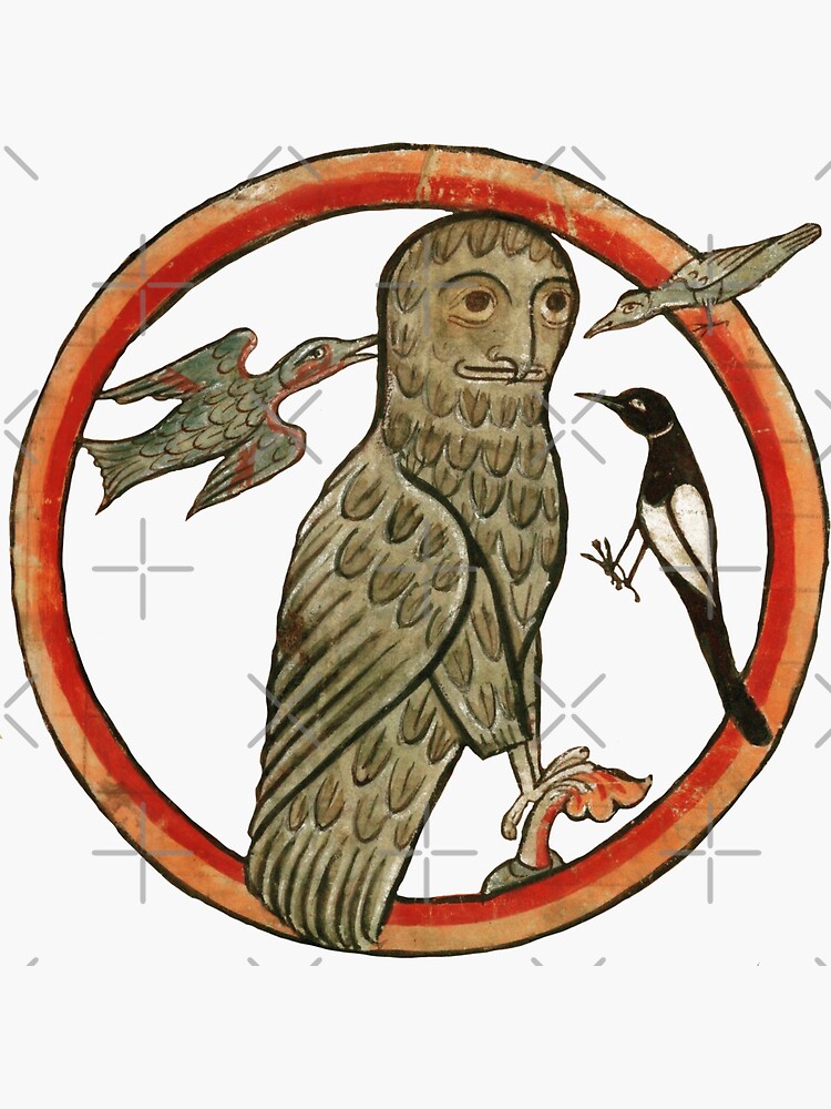 "Medieval art - "Owl with birds"" Sticker for Sale by ArtOfSilentium ...