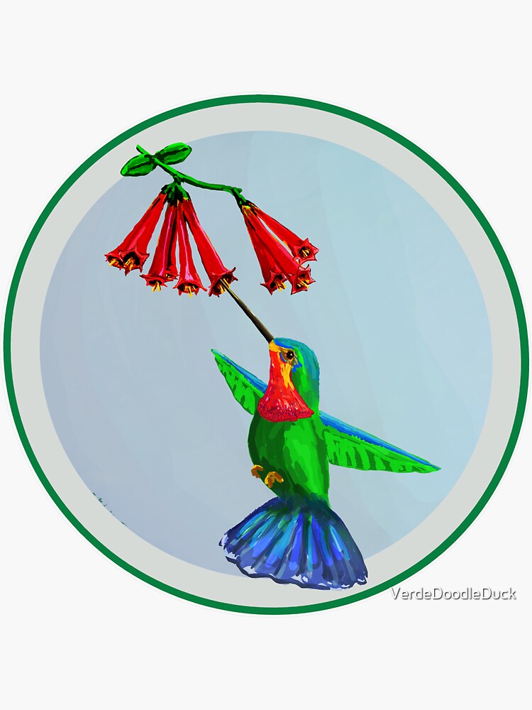 "Hummingbird and Honeysuckle" Sticker for Sale by VerdeDoodleDuck ...