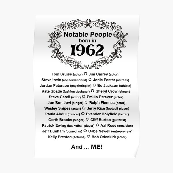 "Notable People Born in 1962 ... and Me!" Poster for Sale by ...